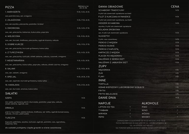 Menu – Zajazd Dworek
